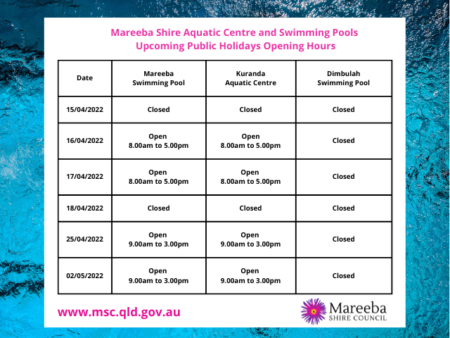 Mareeba Shire Aquatic Centre and Swimming Pools Upcoming Public ...