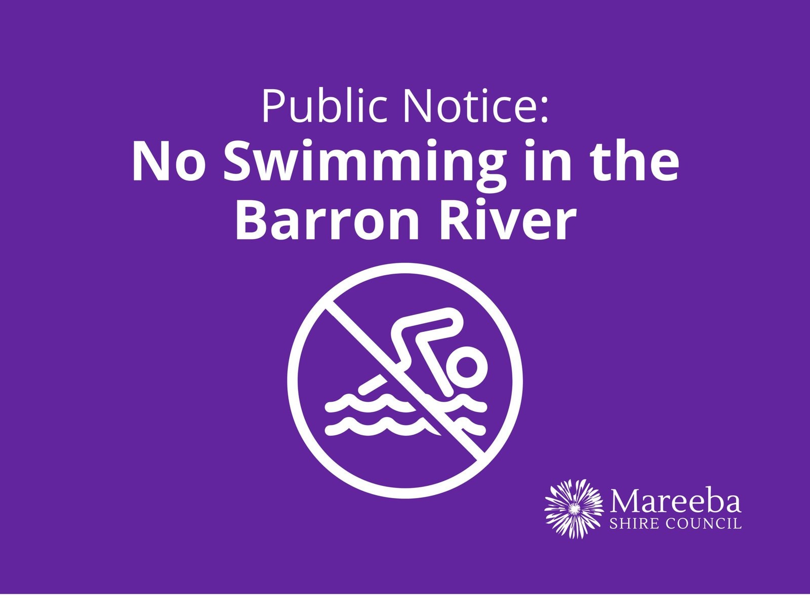 Public Notice: No Swimming in the Barron River - Mareeba Shire Council