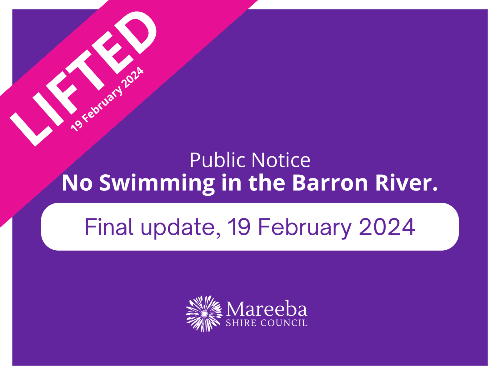 LIFTED Public Warning: No Swimming in the Barron River - Mareeba Shire ...