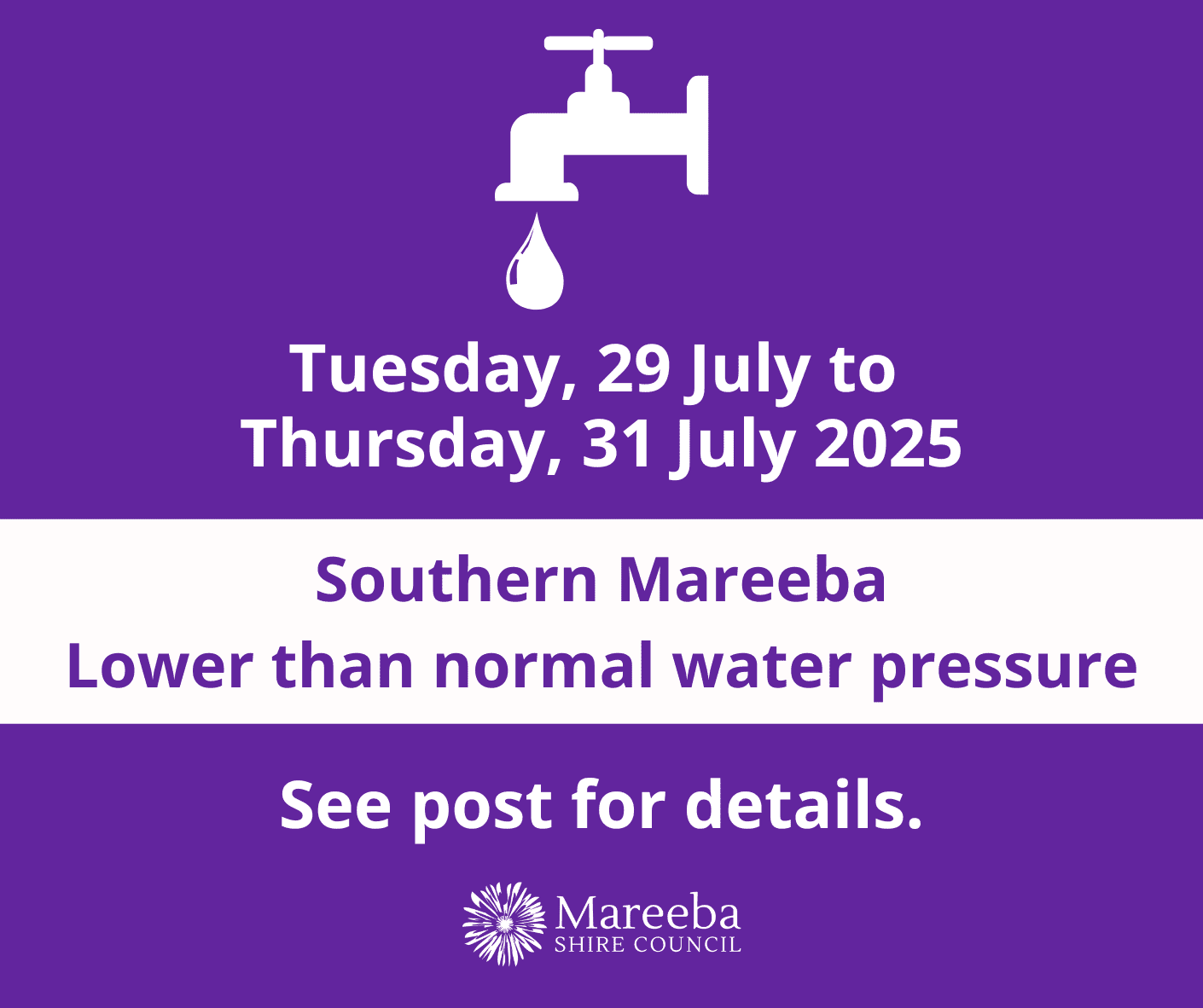 Southern Mareeba - Low Water Pressure 29-31 July 2025 - Mareeba Shire ...